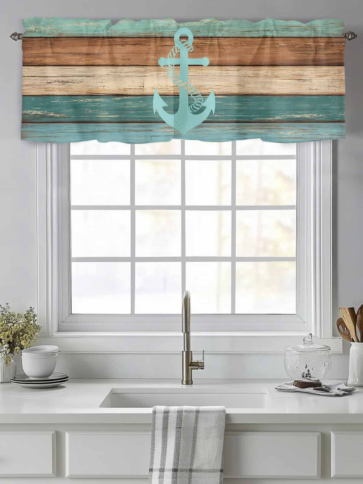 Nautical Anchor Farm Wood Board Valances for Windows,Kitchen Valance ...