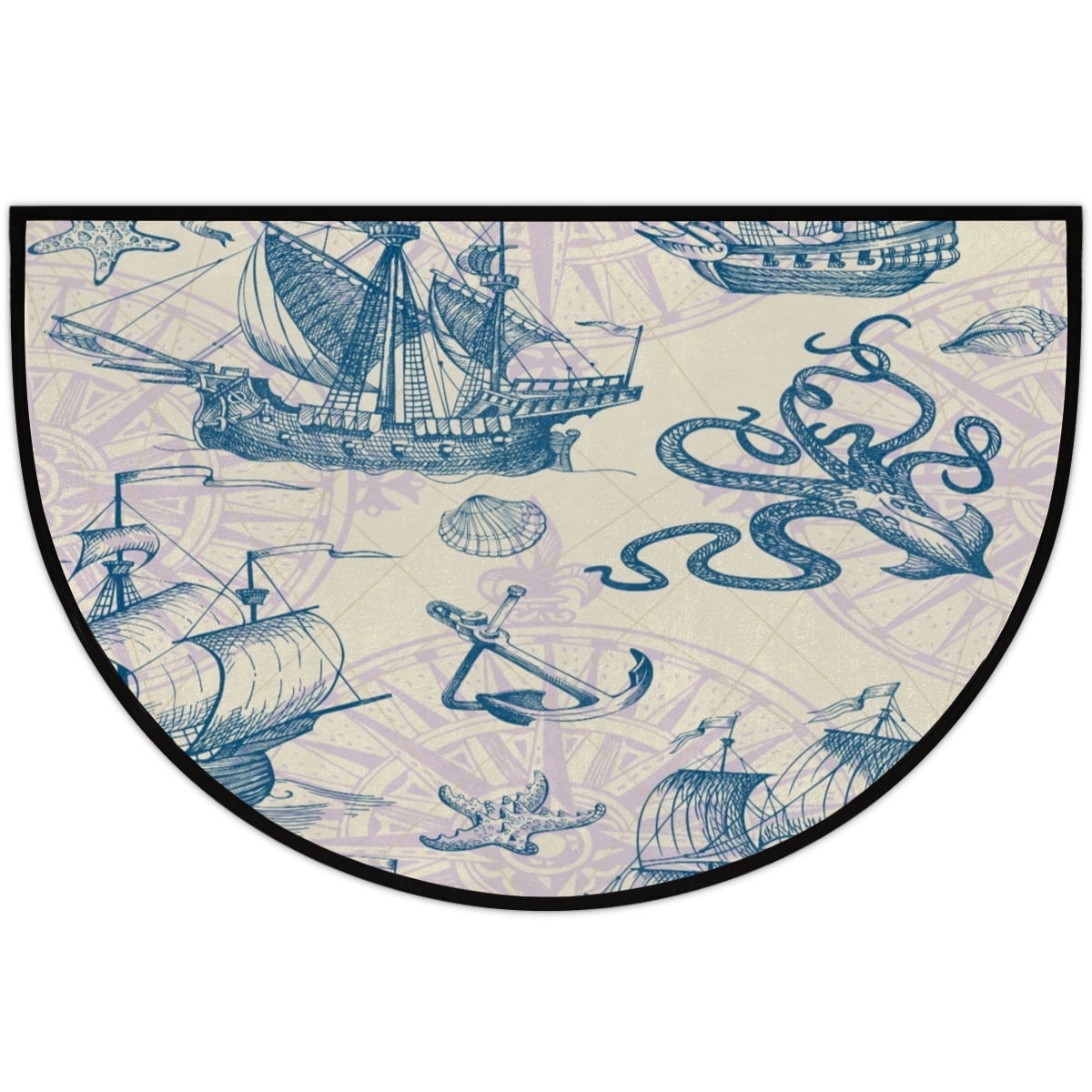 Nautical Anchor Half Round Front Porch Door Mat, Sailboat Octopus Floor ...