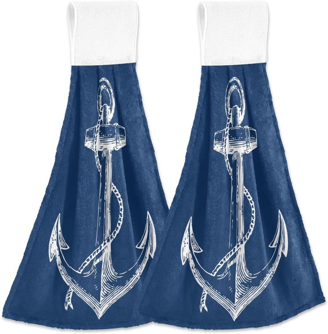 Nautical Anchor Hanging Hand Towels Set of 2 Navy Anchors Hand Towel ...
