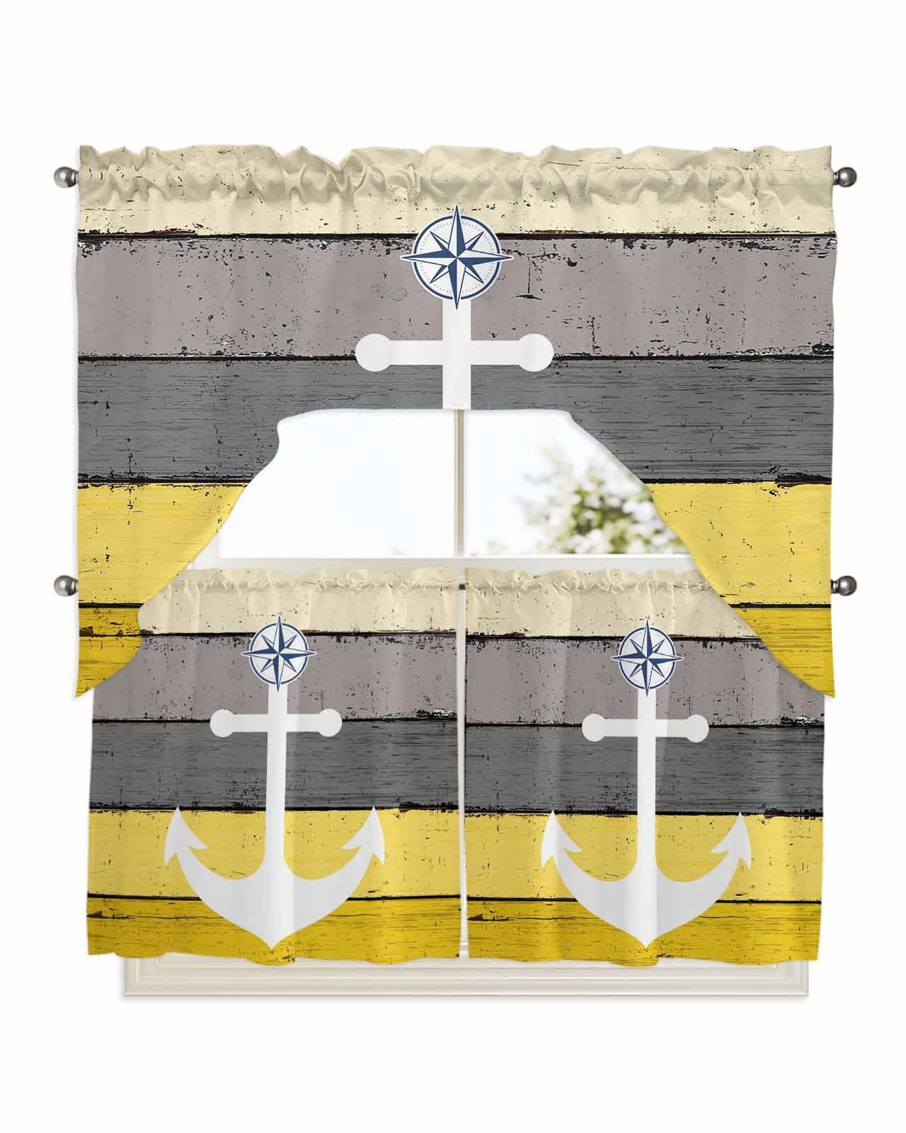 Nautical Anchor Kitchen Curtains Swag Valance and Tier Curtains Set 24 ...