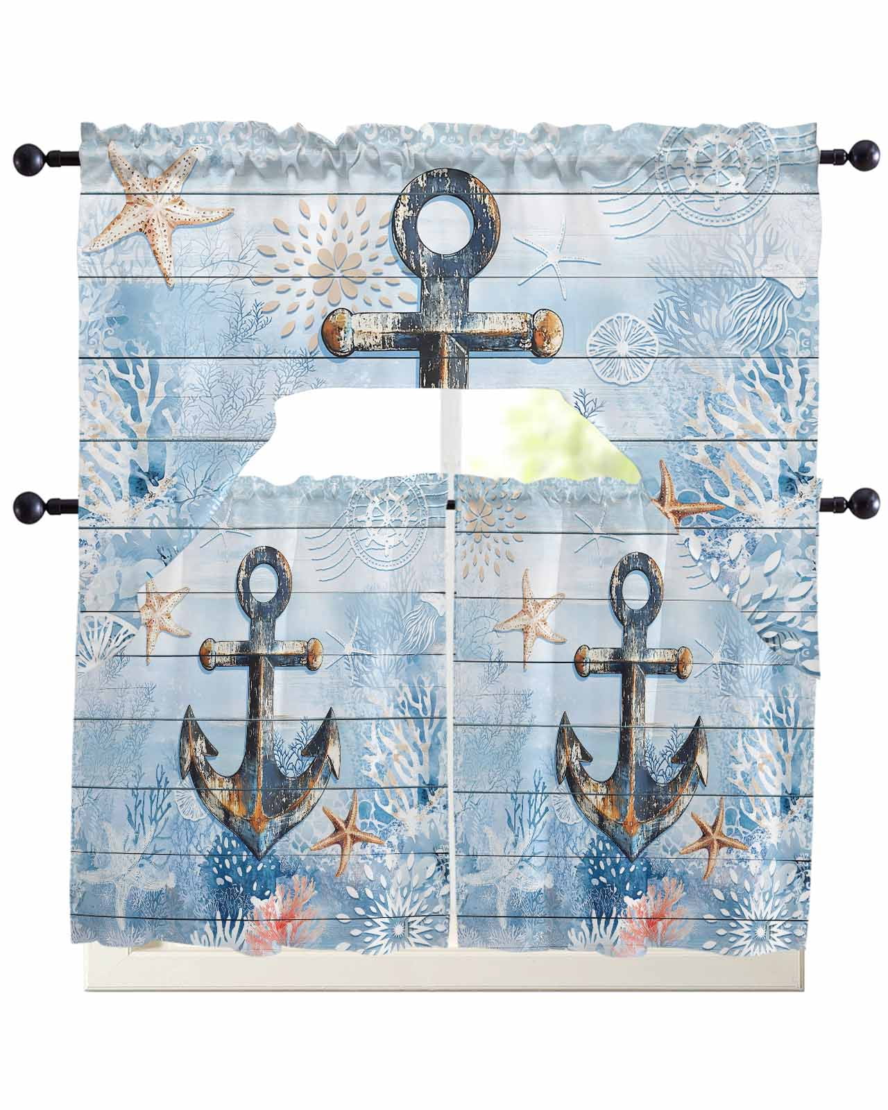 Nautical Anchor Kitchen Curtains Swag Valance and Tier Curtains Set 36 ...