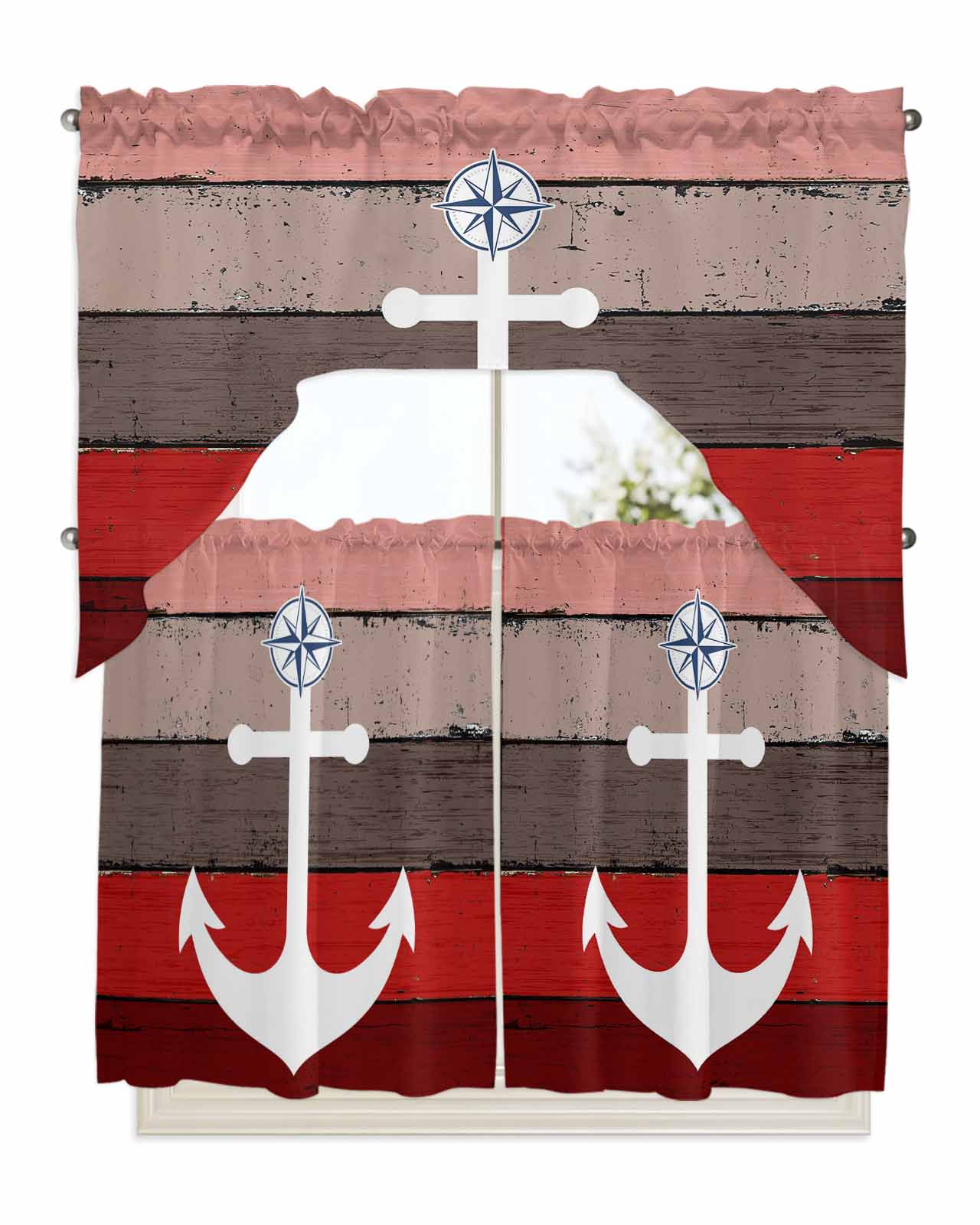 Nautical Anchor Kitchen Curtains Swag Valance and Tier Curtains Set 36 ...