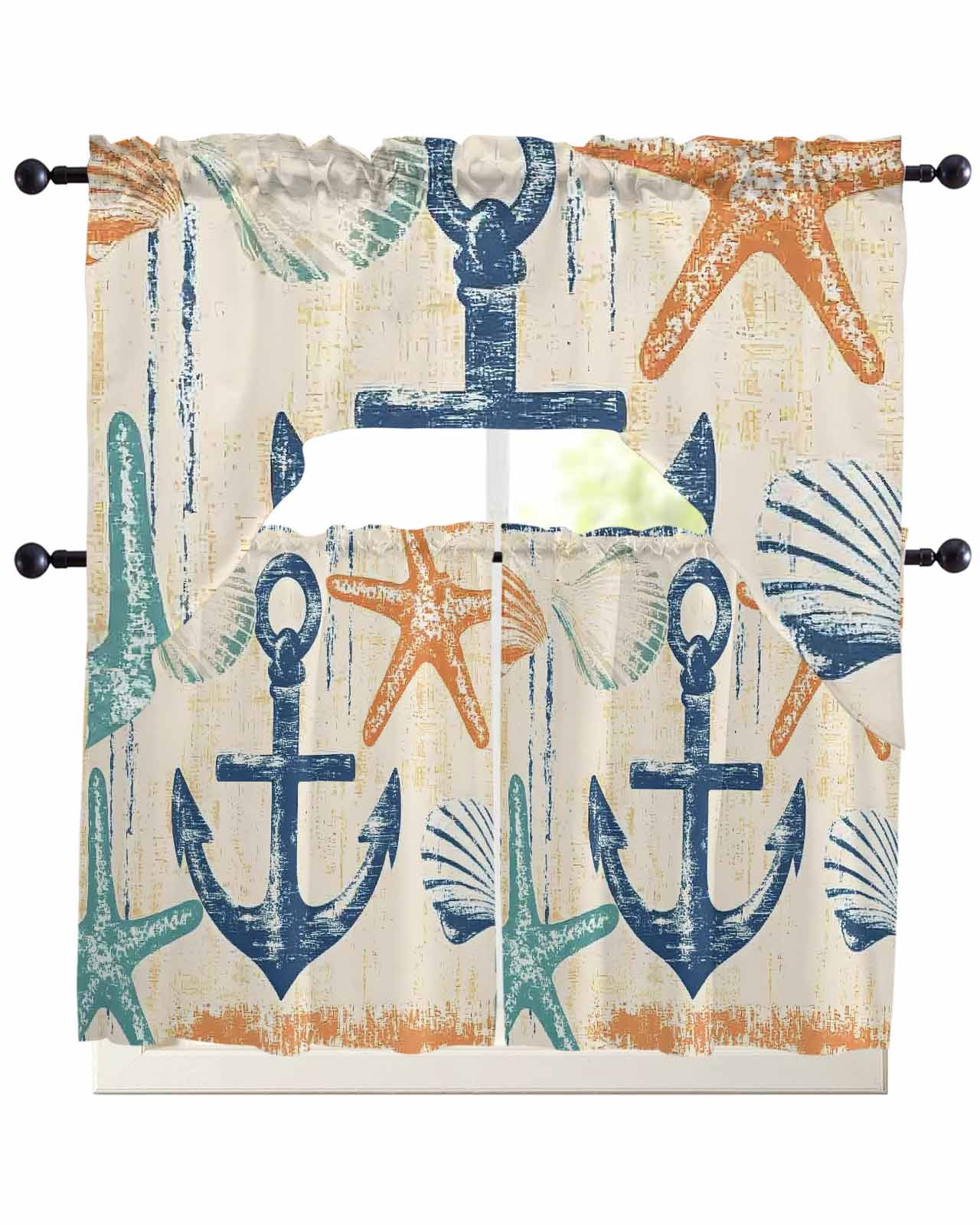Nautical Anchor Kitchen Curtains Swag Valance and Tier Curtains Set 36 ...