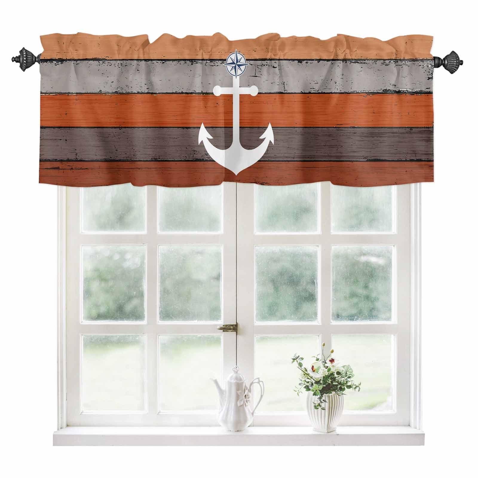 Nautical Anchor Kitchen Valances for Windows 42x12 Inch Kitchen ...