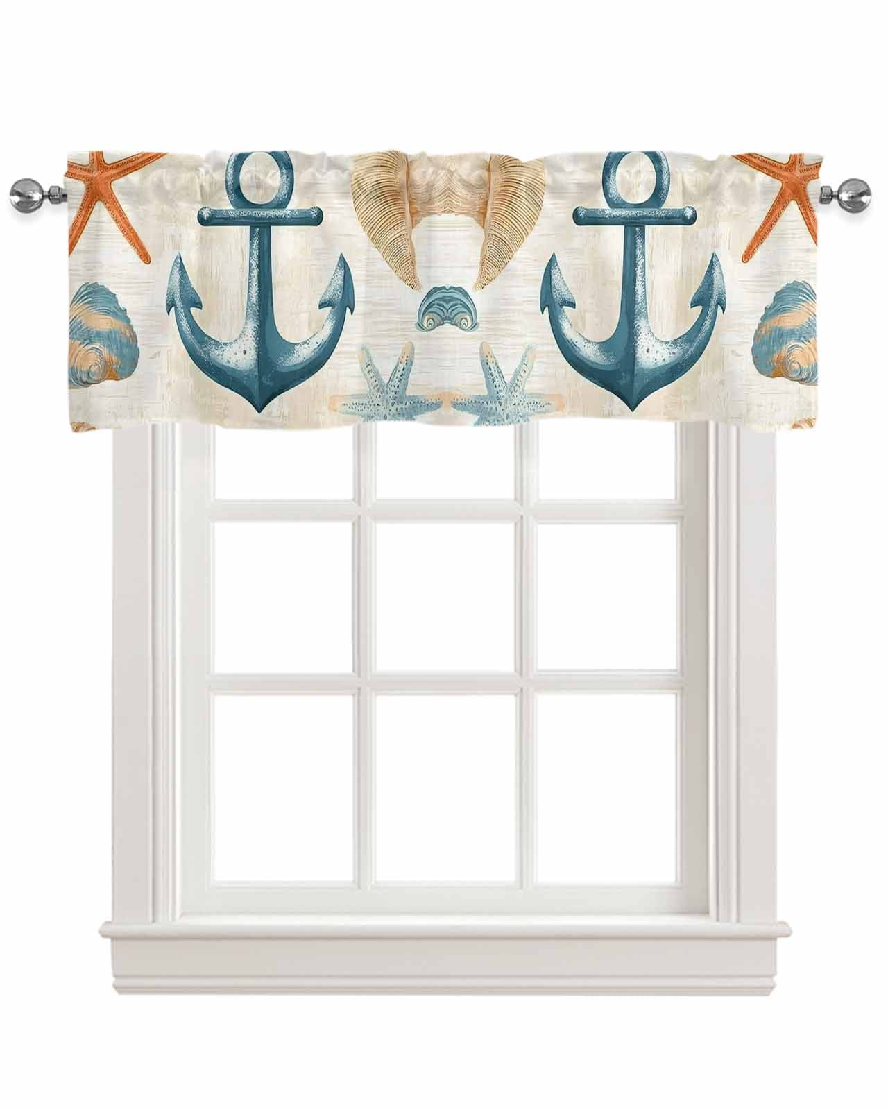 Nautical Anchor Kitchen Valances for Windows Farmhouse Linen Window ...