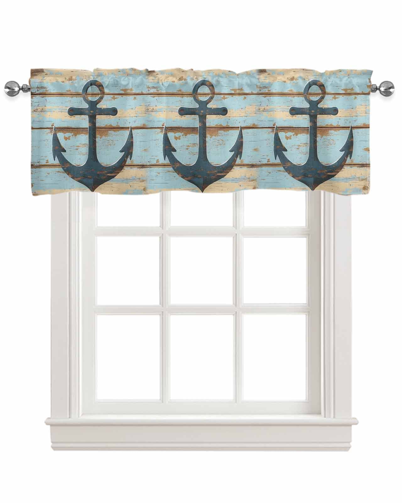 Nautical Anchor Kitchen Valances for Windows Farmhouse Linen Window ...