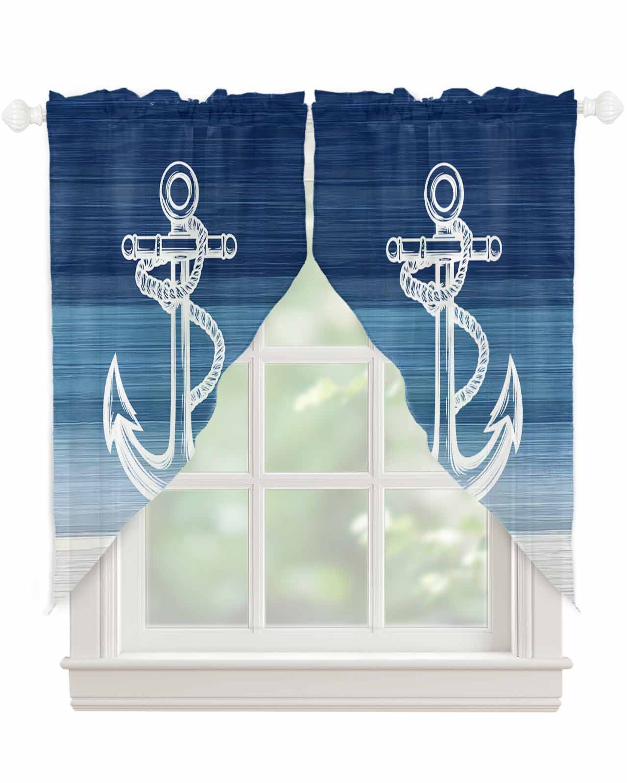 Nautical Anchor Navy Blue Swag Valances for Windows, Coastal Ocean ...