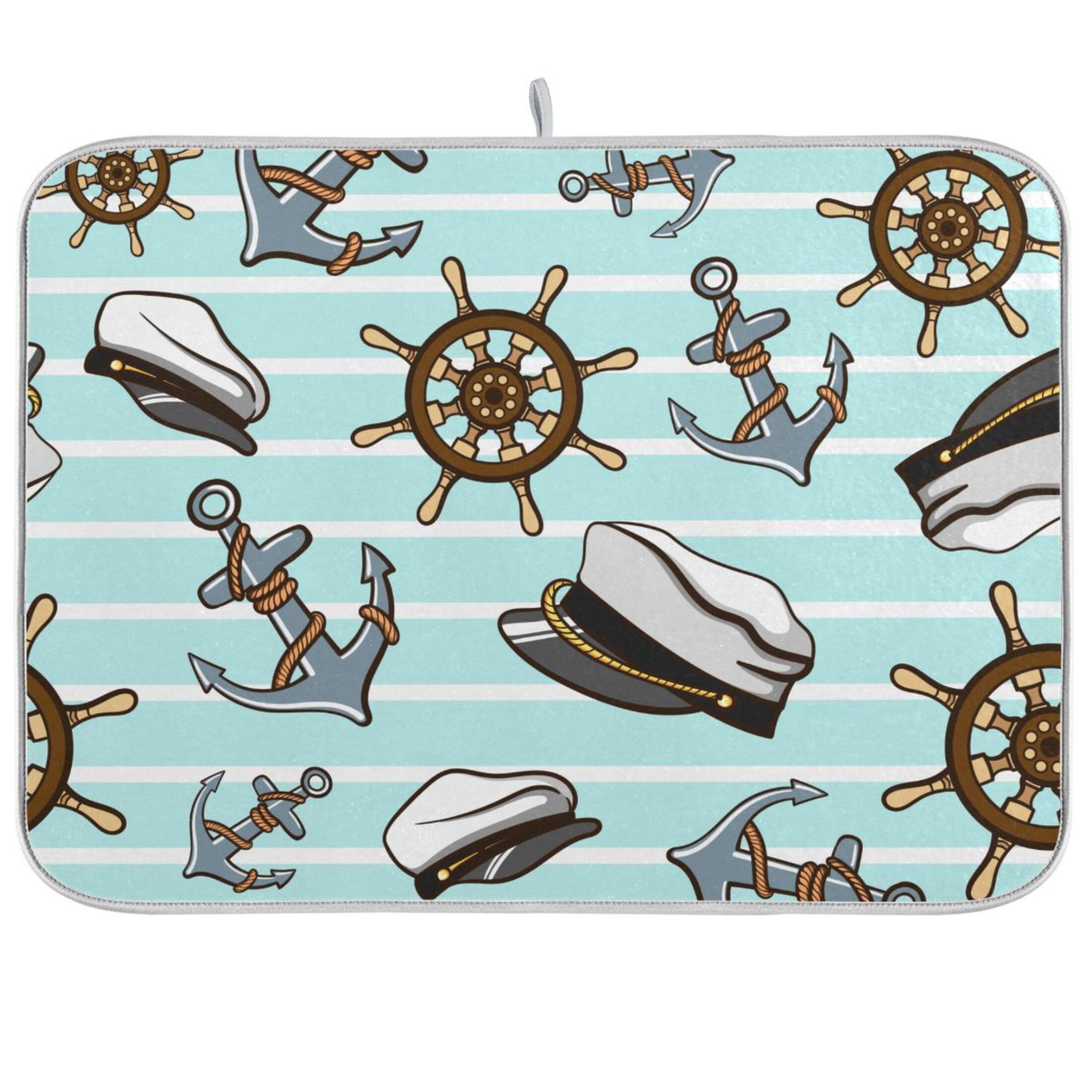 Nautical Anchor Pattern Dish Drying Mat Microfiber Kitchen Mats Large ...