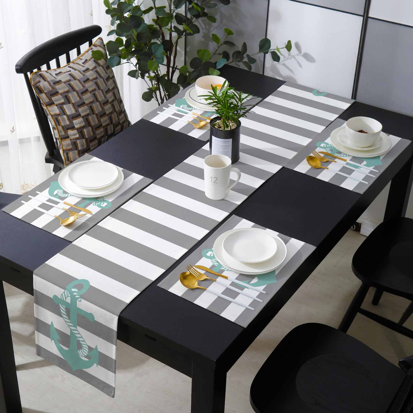Nautical Anchor Placemats Set of 4 with 70 Inches Long Table Runners ...