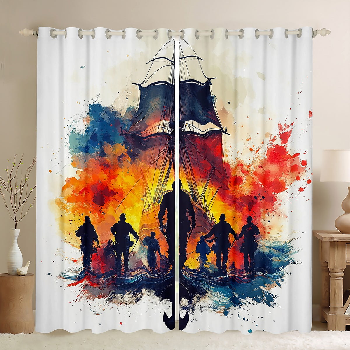 Nautical Anchor Sailboat Curtains,Ocean Marine Theme Sailing Curtains ...
