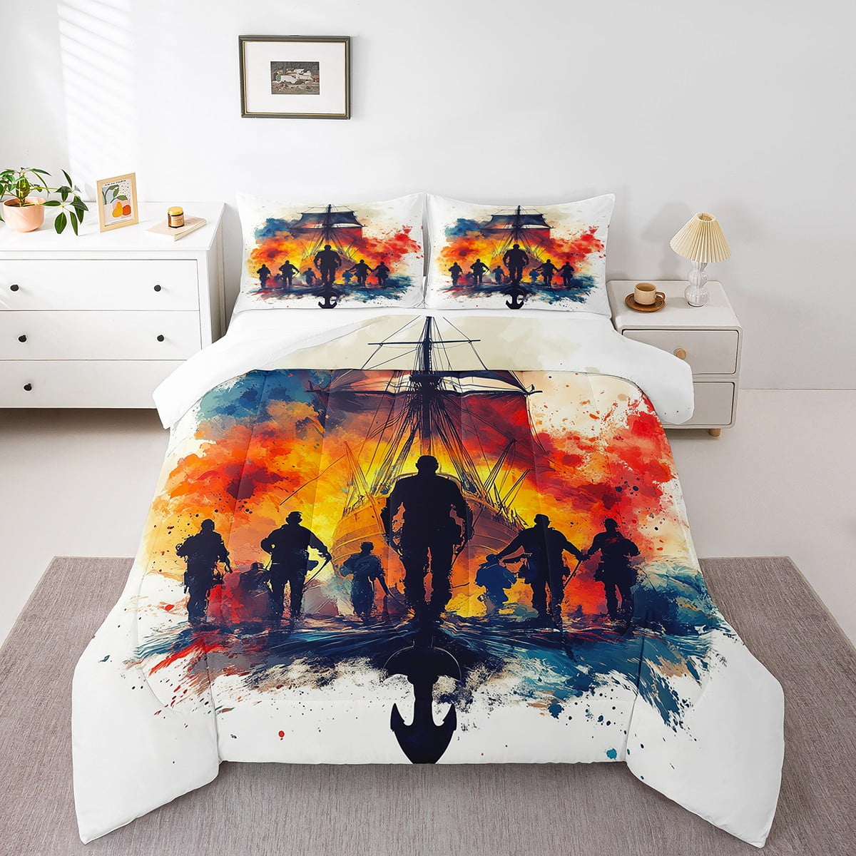 Nautical Anchor Sailboat Full Comforter Set,Ocean Marine Theme Sailing ...