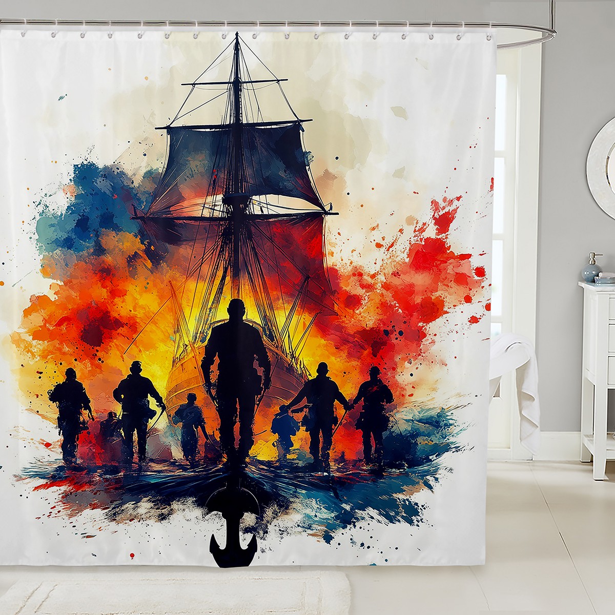 Nautical Anchor Sailboat Shower Curtain Set,Ocean Marine Sailing ...