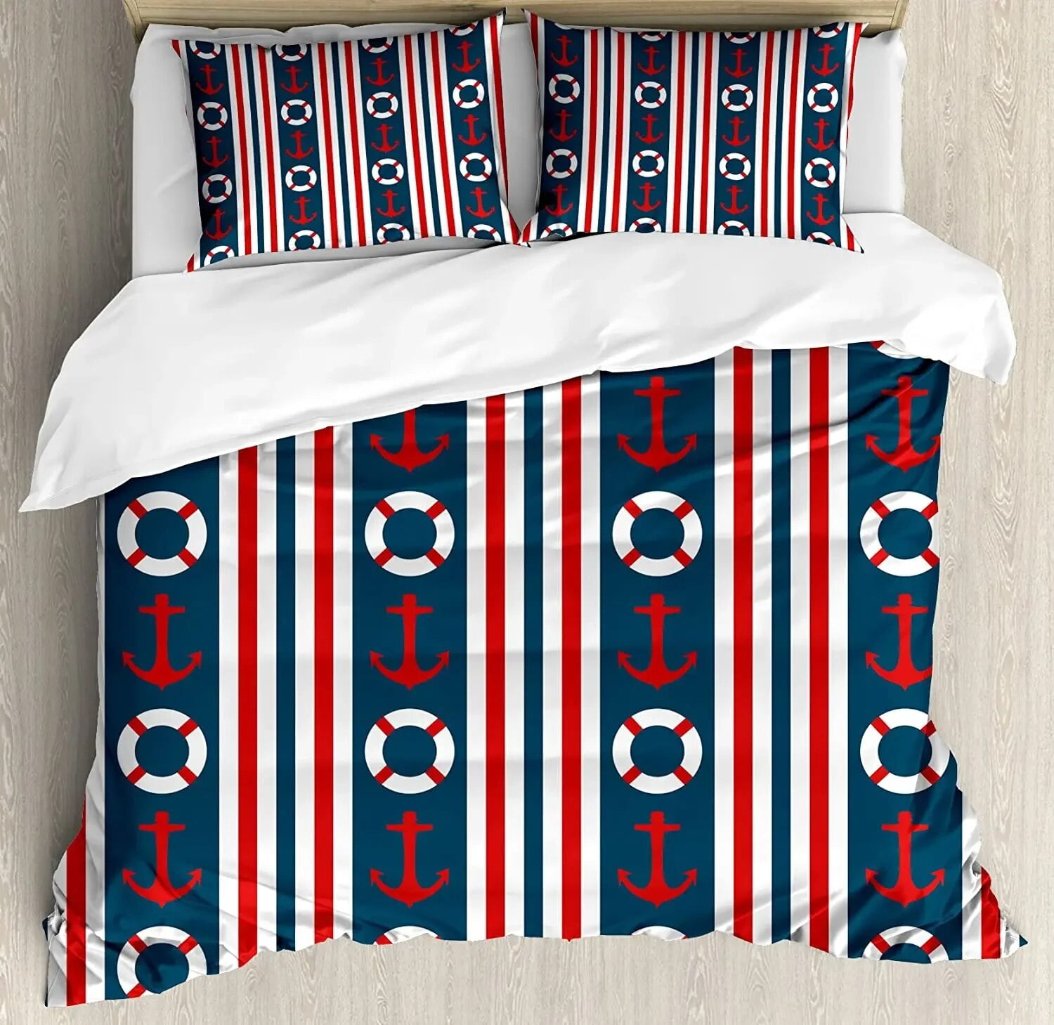 Nautical Anchor Ship Lighthouse Whale Art 3pcs Bedding Set For Double ...
