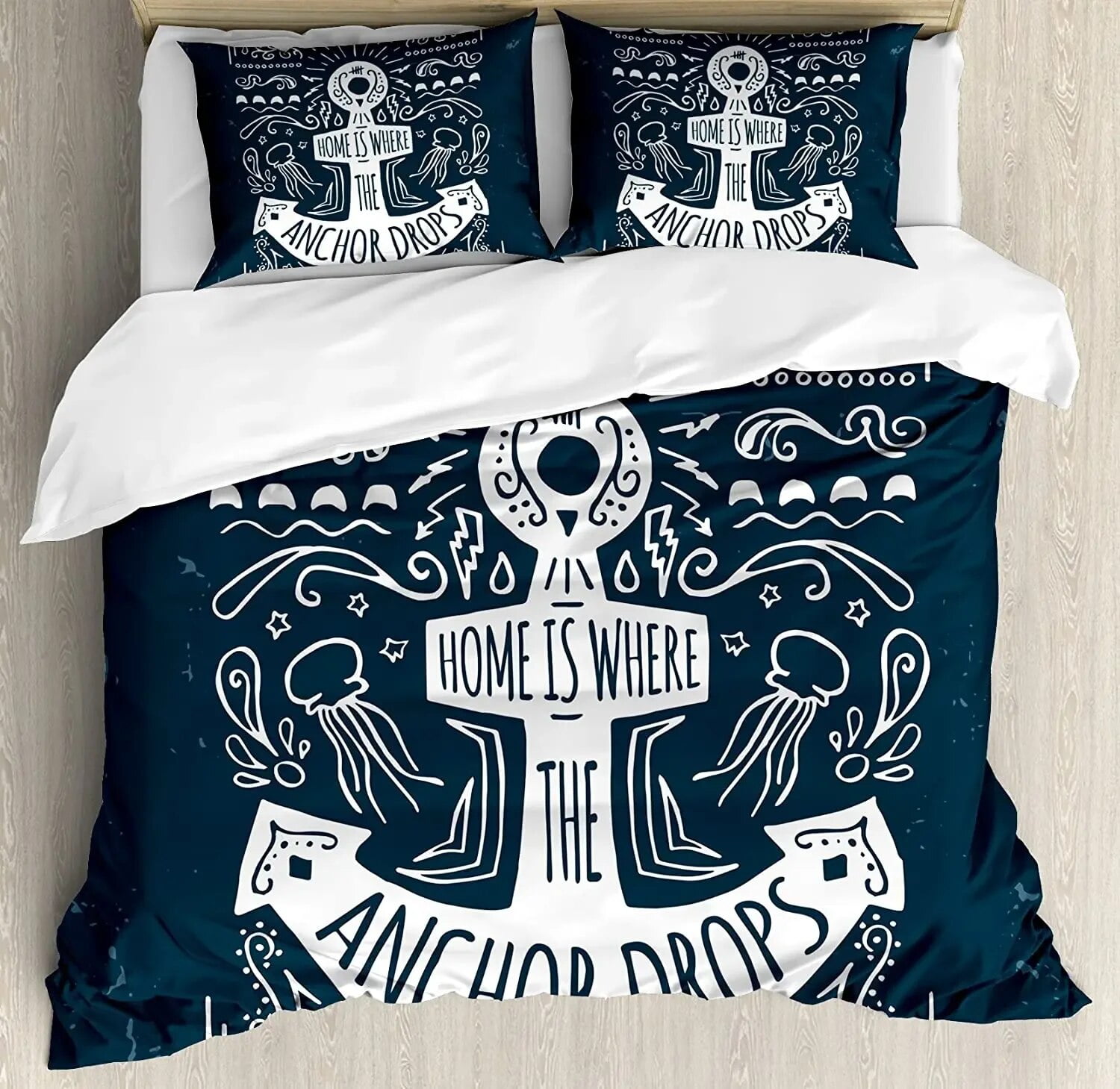 Nautical Anchor Ship Lighthouse Whale Art 3pcs Bedding Set For Double ...