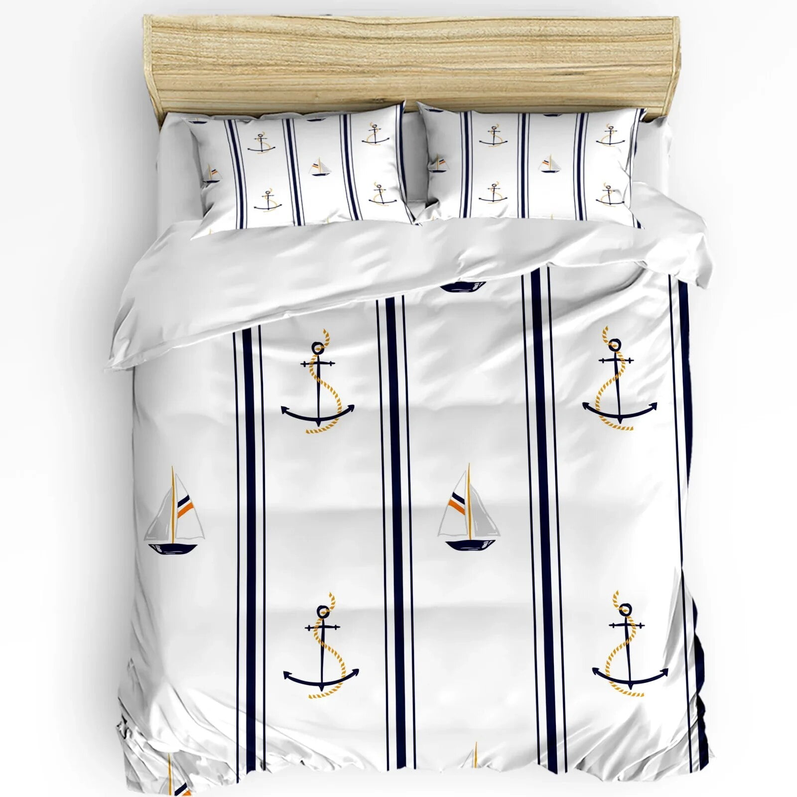 Nautical Anchor Ship Lighthouse Whale Art 3pcs Bedding Set For Double ...