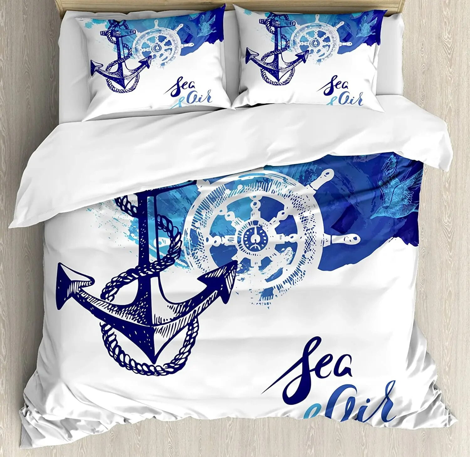 Nautical Anchor Ship Lighthouse Whale Art 3pcs Bedding Set For Double ...