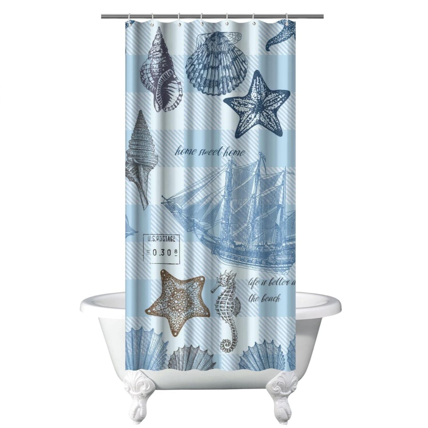 Nautical Anchor Shower Curtain with Coastal Boat, Sea, Seaside, and ...