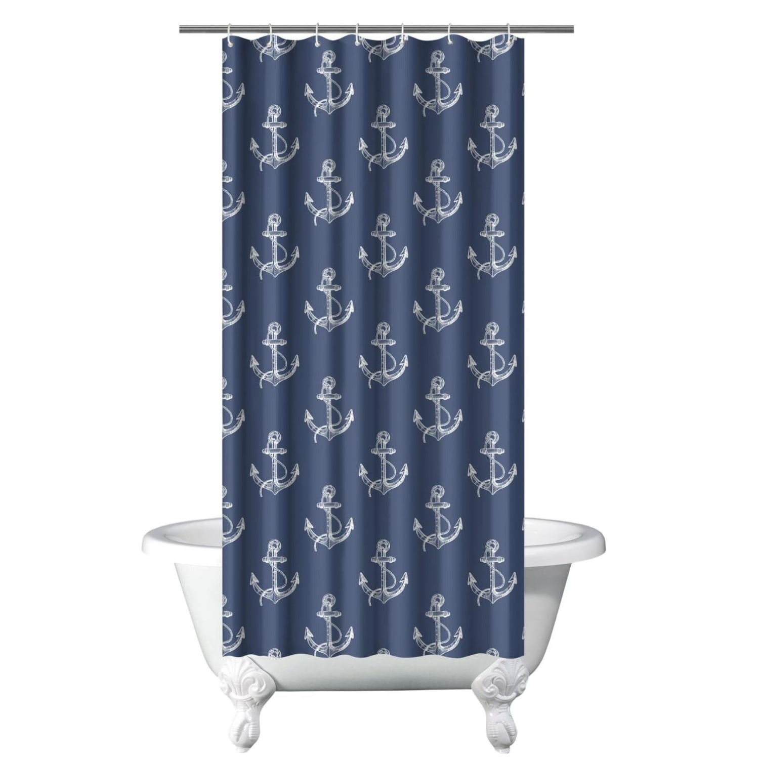 Nautical Anchor Shower Curtain with Coastal Boat, Sea, Seaside, and ...