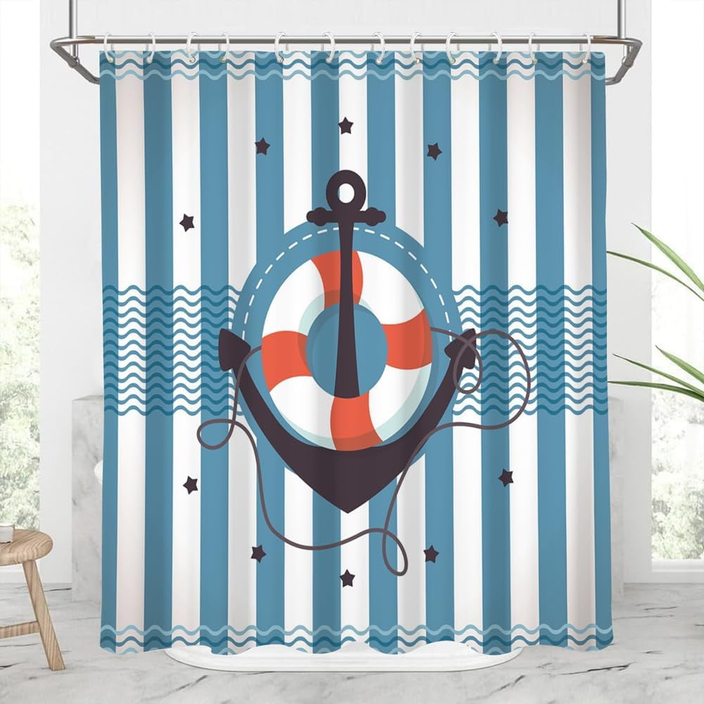 Nautical Anchor Shower Curtain Sailing Coastal Theme Bath Curtain ...