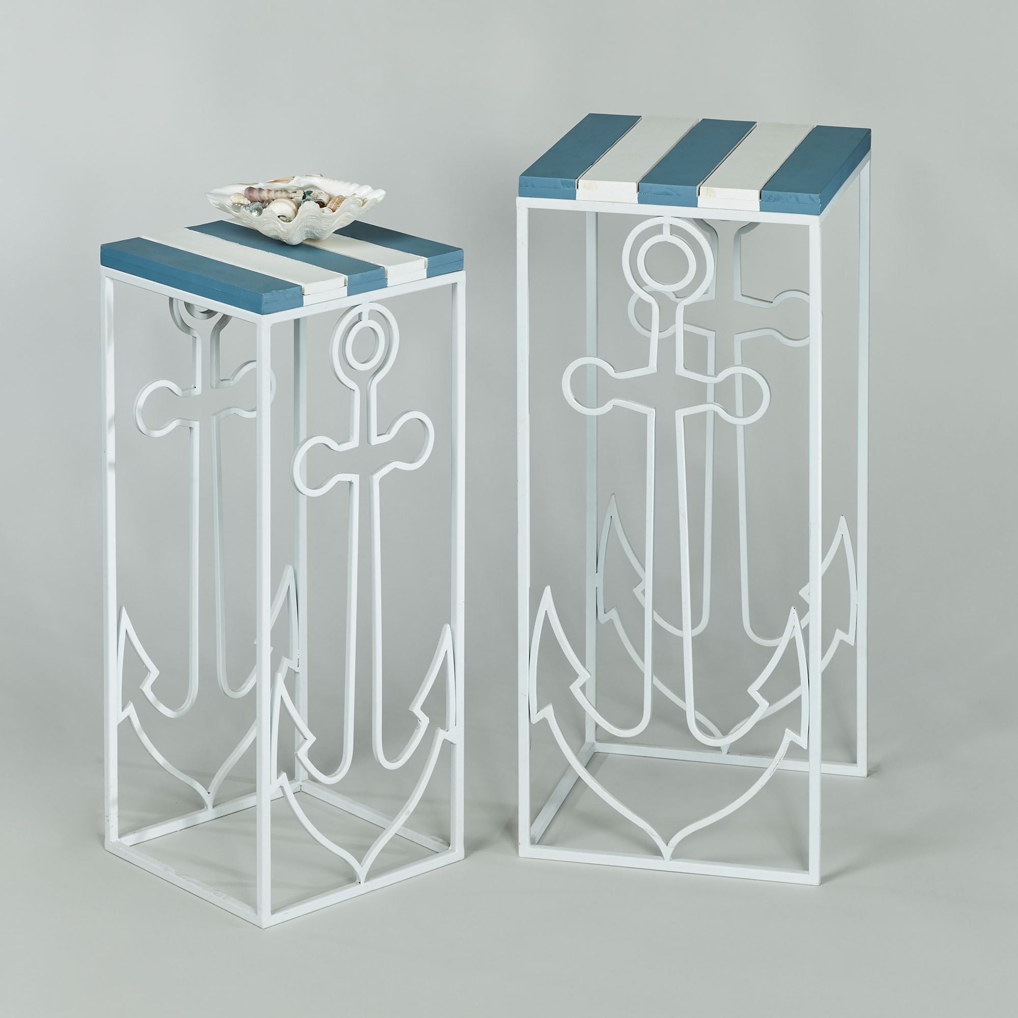 Nautical Anchor Slat Wood and Metal Nesting Table Set Set of 2, 27 and ...