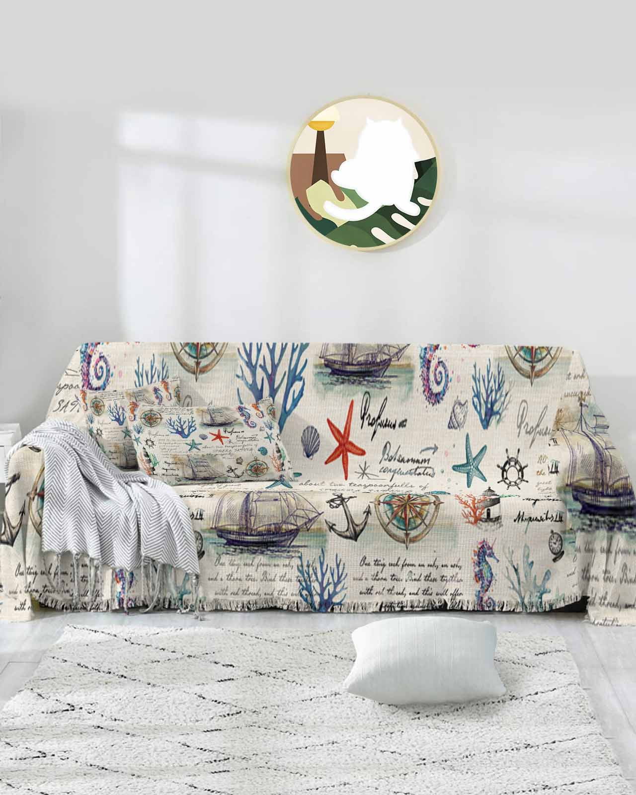 Nautical Anchor Sofa Covers for 3 Cushion,Washable Couch Cover for ...