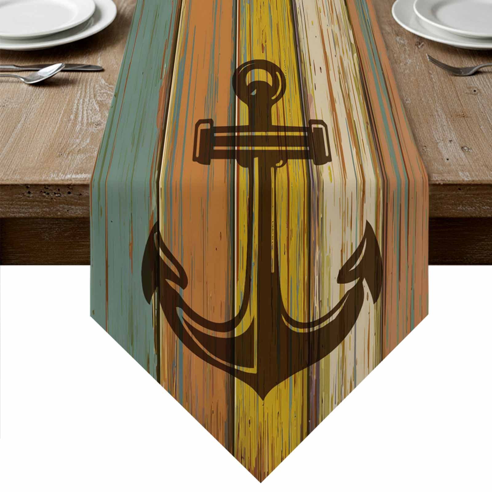Nautical Anchor Table Runner Linen Burlap Table Runner 70 Inches Long ...