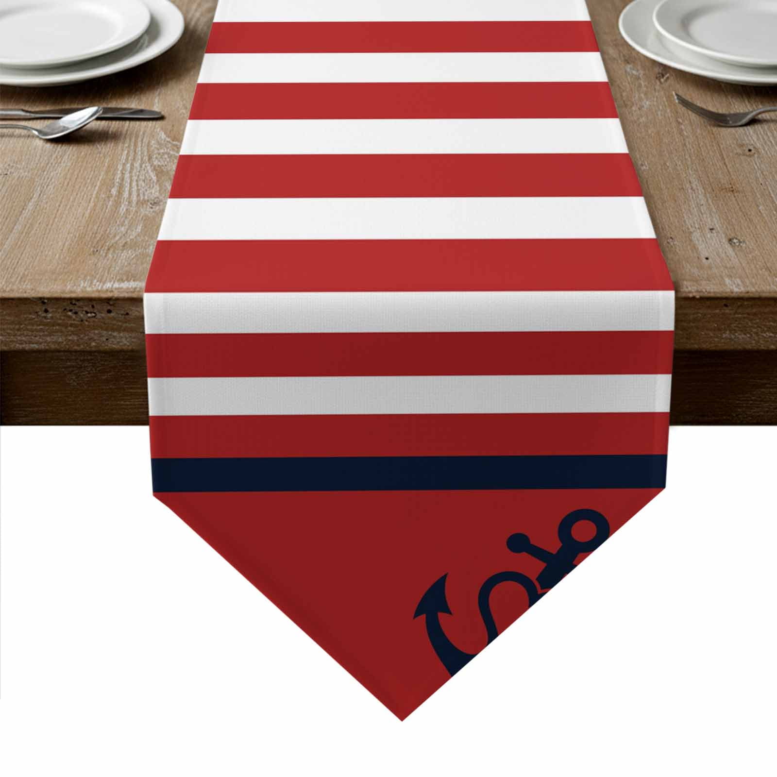 Nautical Anchor Table Runner Linen Burlap Table Runner 72 Inches Long ...