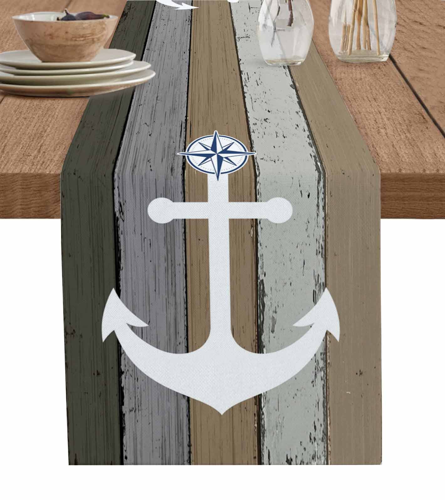 Nautical Anchor Table Runner Vintage Abstract Brown Gray Wooden Grain ...