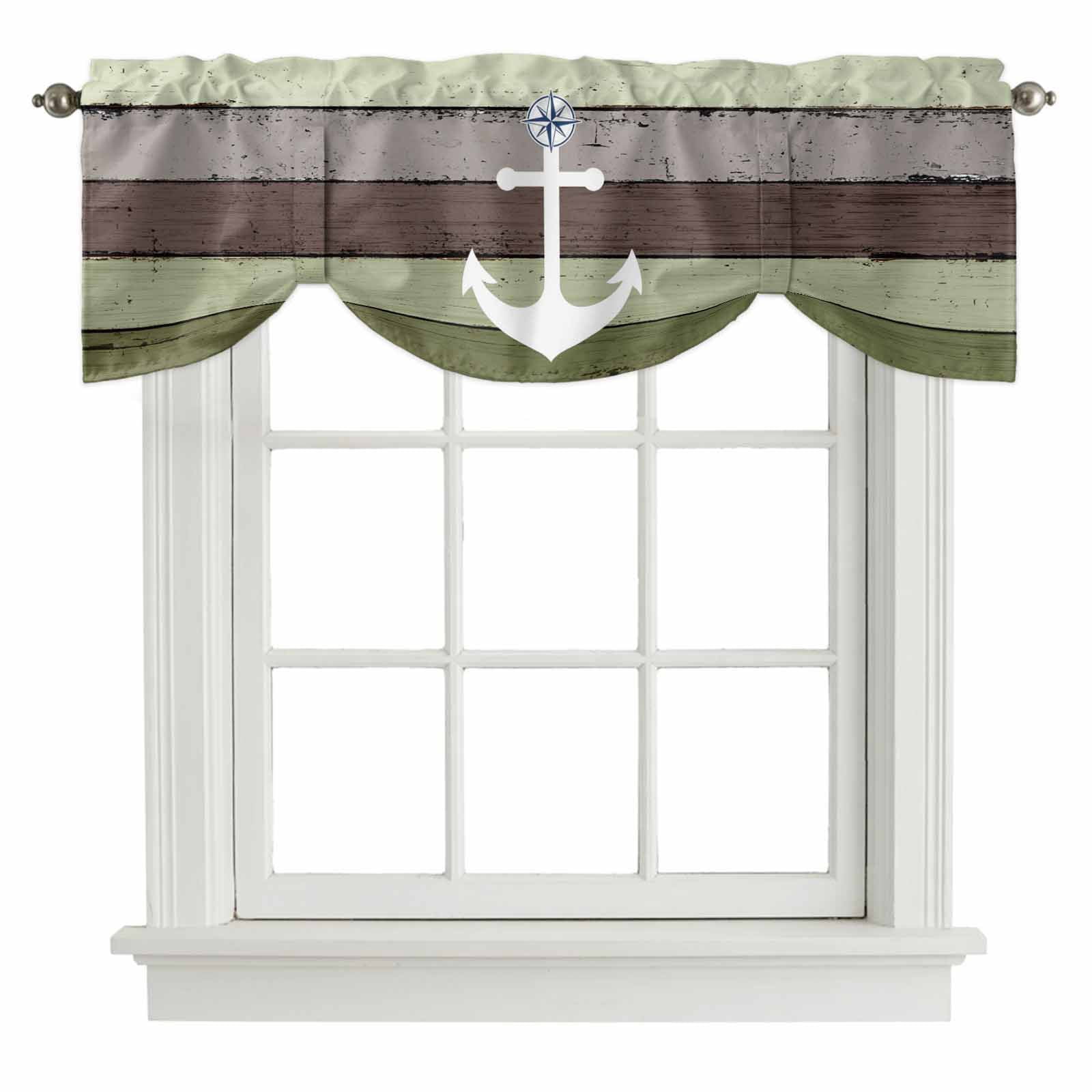 Nautical Anchor Tie Up Valance Curtains for Windows, Kitchen Curtains ...