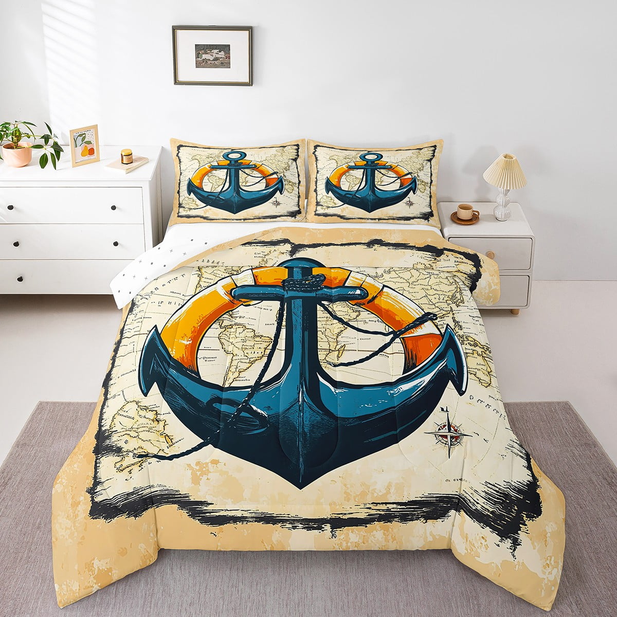 Nautical Anchor Toddler Bedding Set,Vintage Sail Lightweight Bed Set ...
