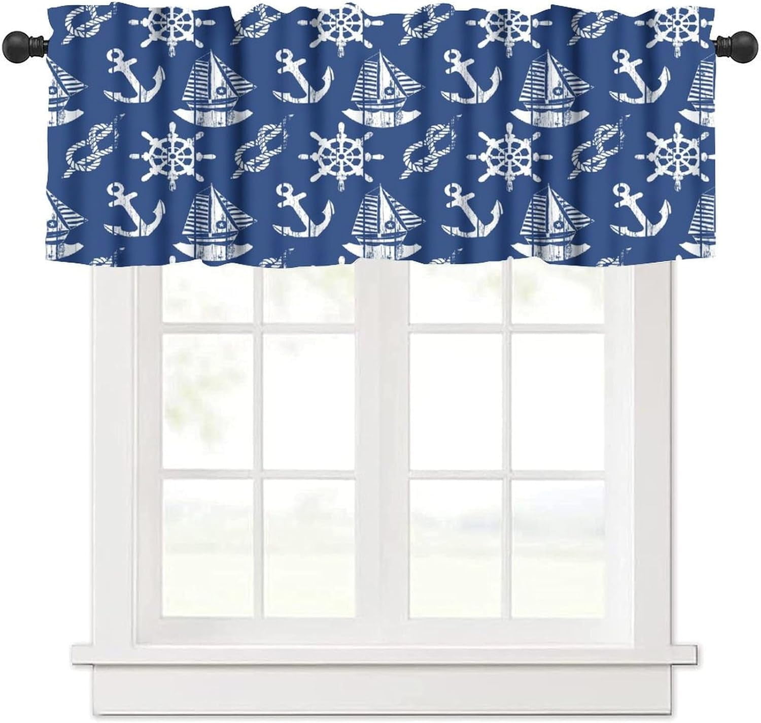 Nautical Anchor Valance Curtains Vintage Sailboat Rudder Anchor Coastal ...