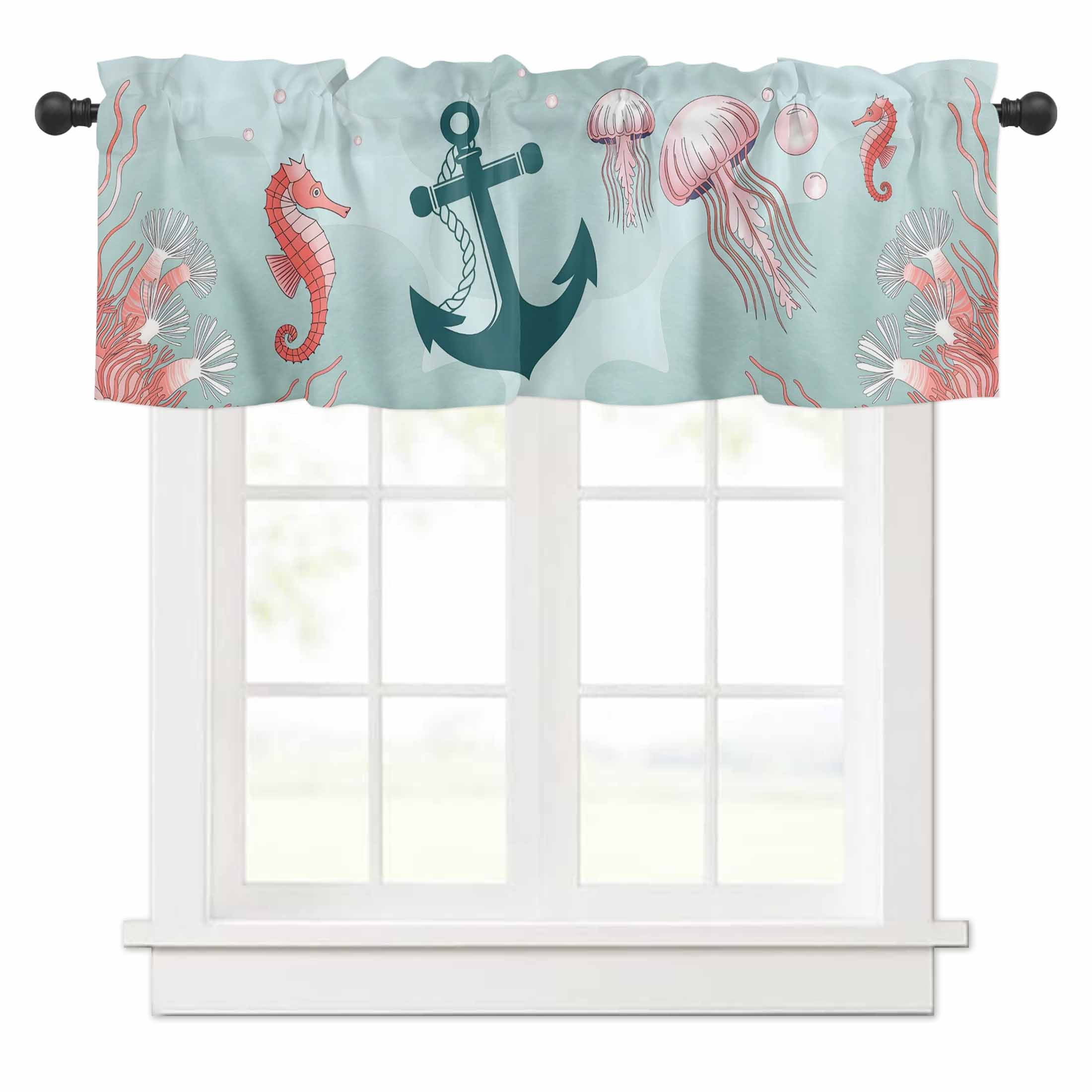 Nautical Anchor Valances for Windows Pink Jellyfish Seahorse Coral ...