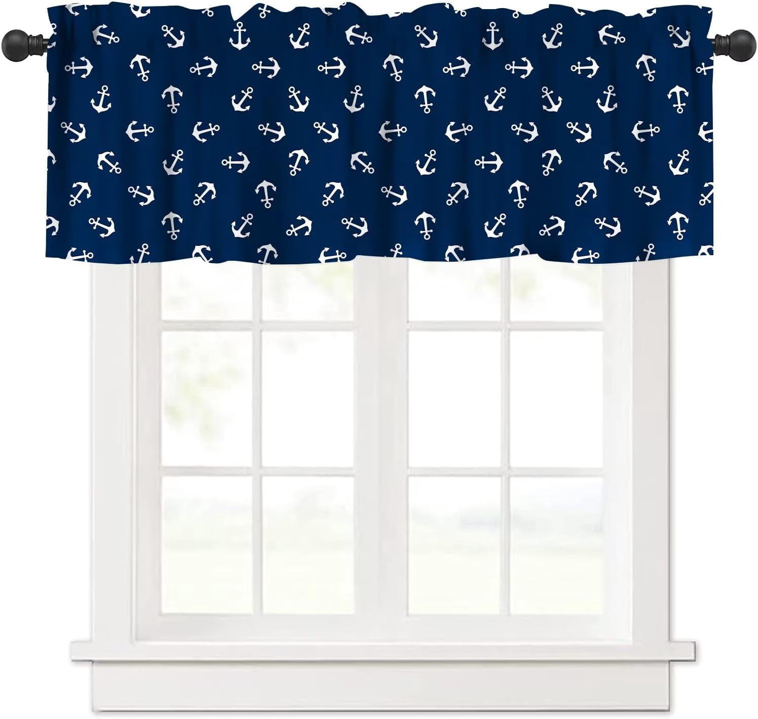 Nautical Anchor Window Valance, Rustic Vintage Ocean Beach Coastal Navy ...
