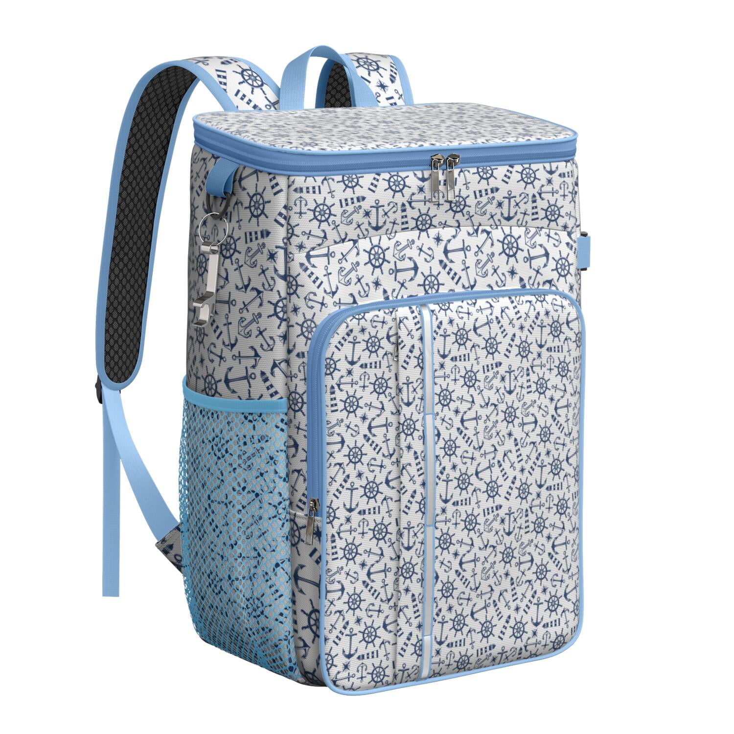 Nautical Anchor and Ocean Wave Backpack Cooler, Insulated Leakproof ...