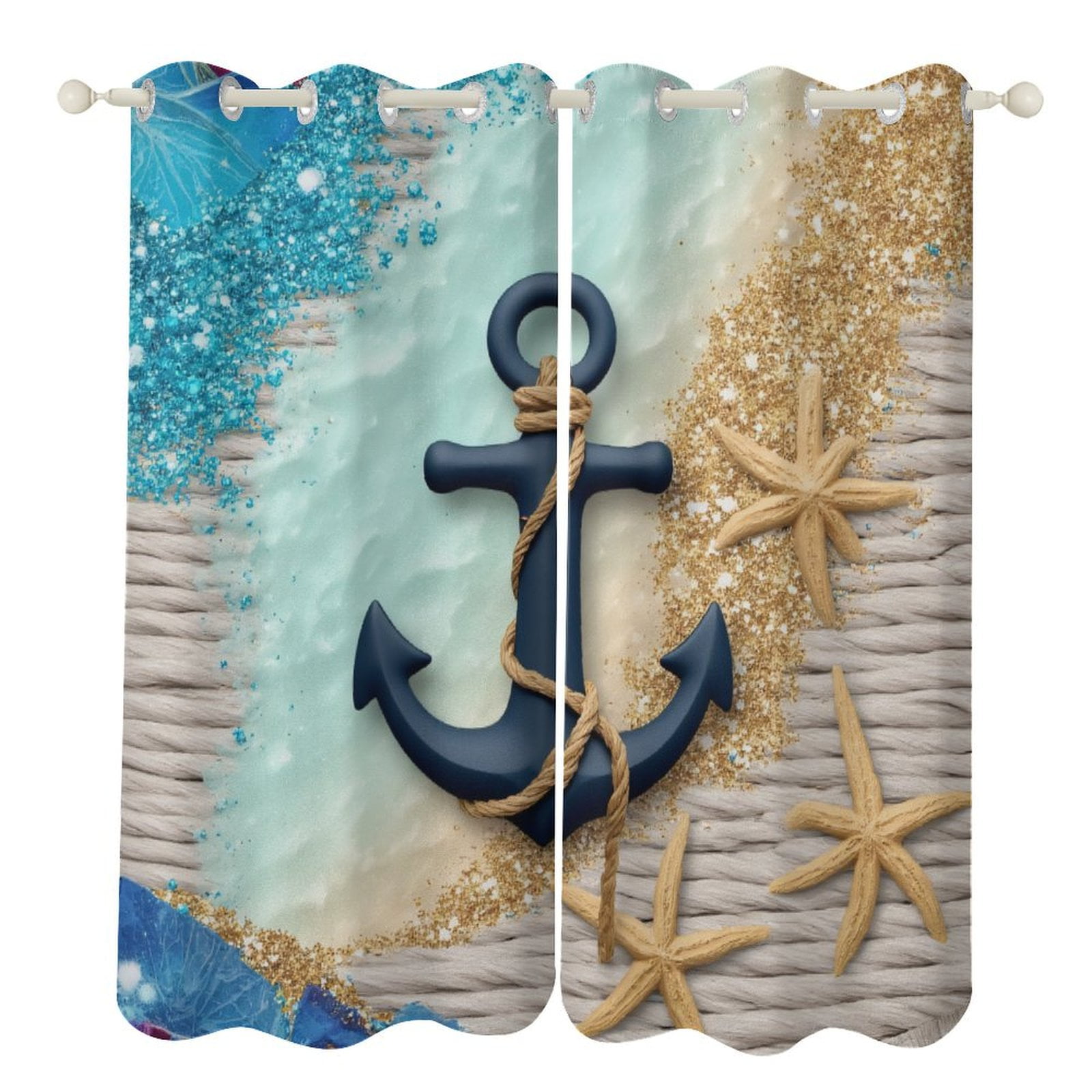 Nautical Anchor with Starfish 2 Panels 3D Printing Pattern Curtain for ...