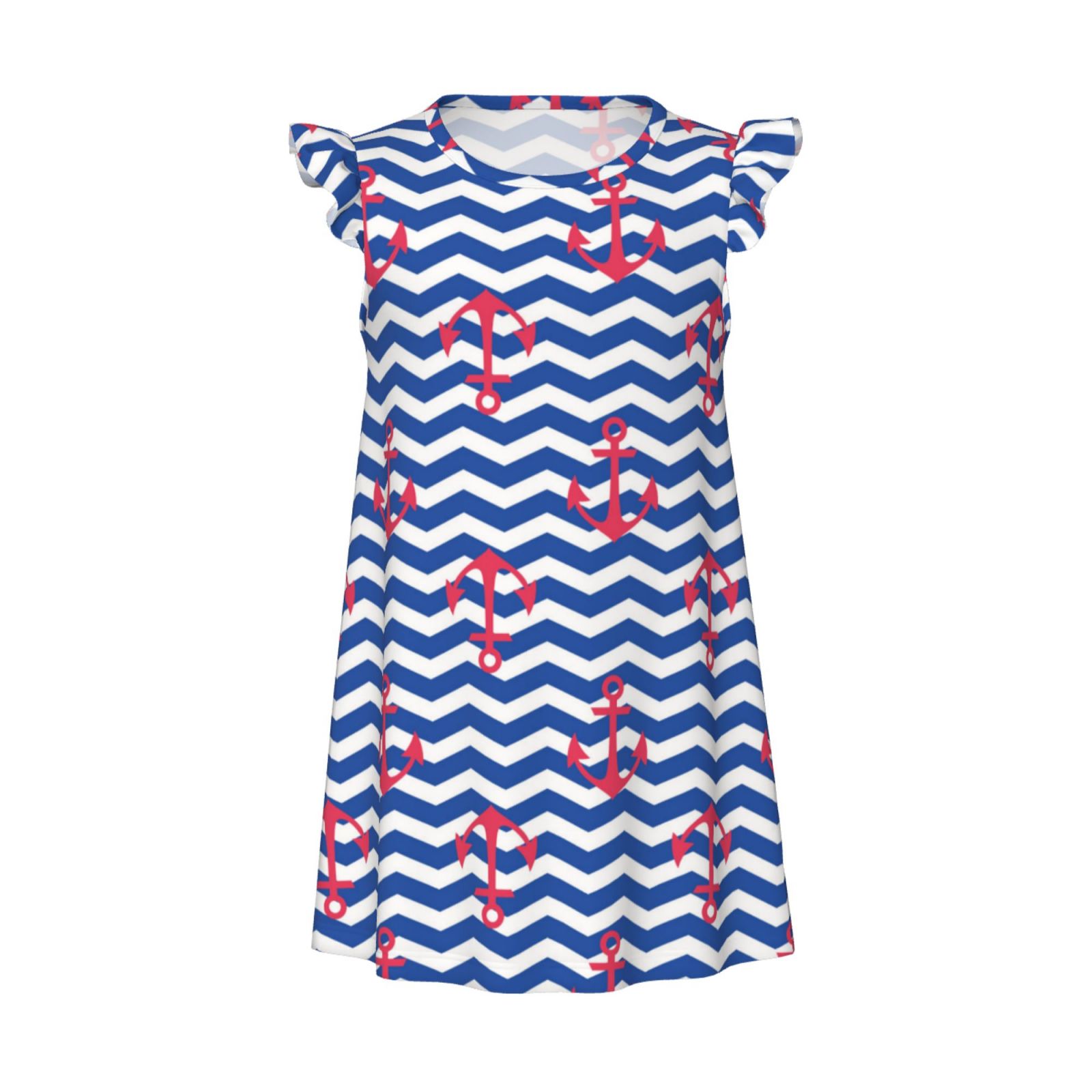 Nautical Anchors Girls Nightgown, Flutter Short Sleeves Night Dress ...