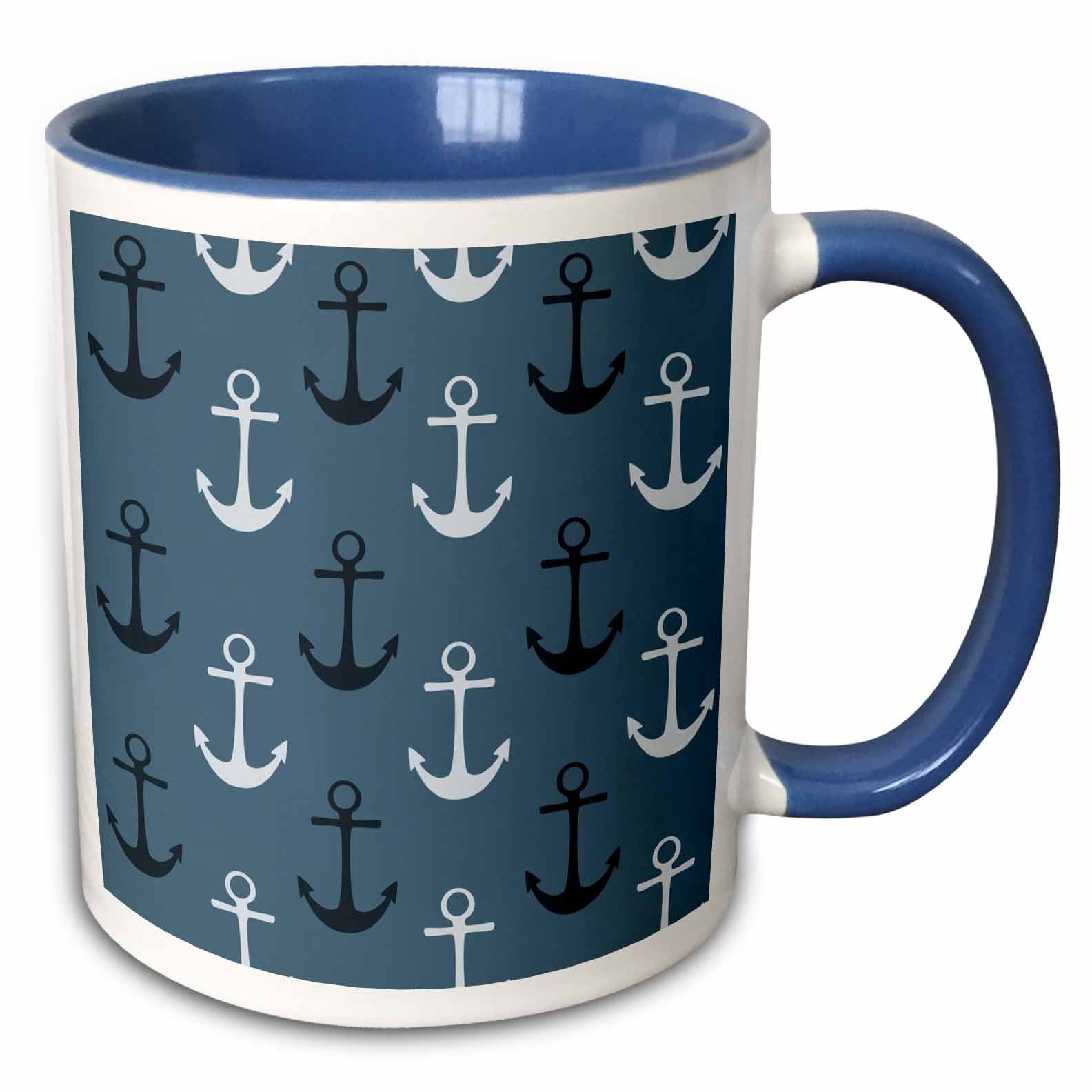 Nautical Anchors in Blue and White beach theme 15oz Two-Tone Blue Mug ...