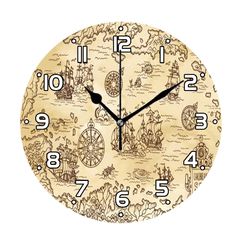 Nautical Ancient Pirate Treasure Map Wall Clock Living Room Old ...