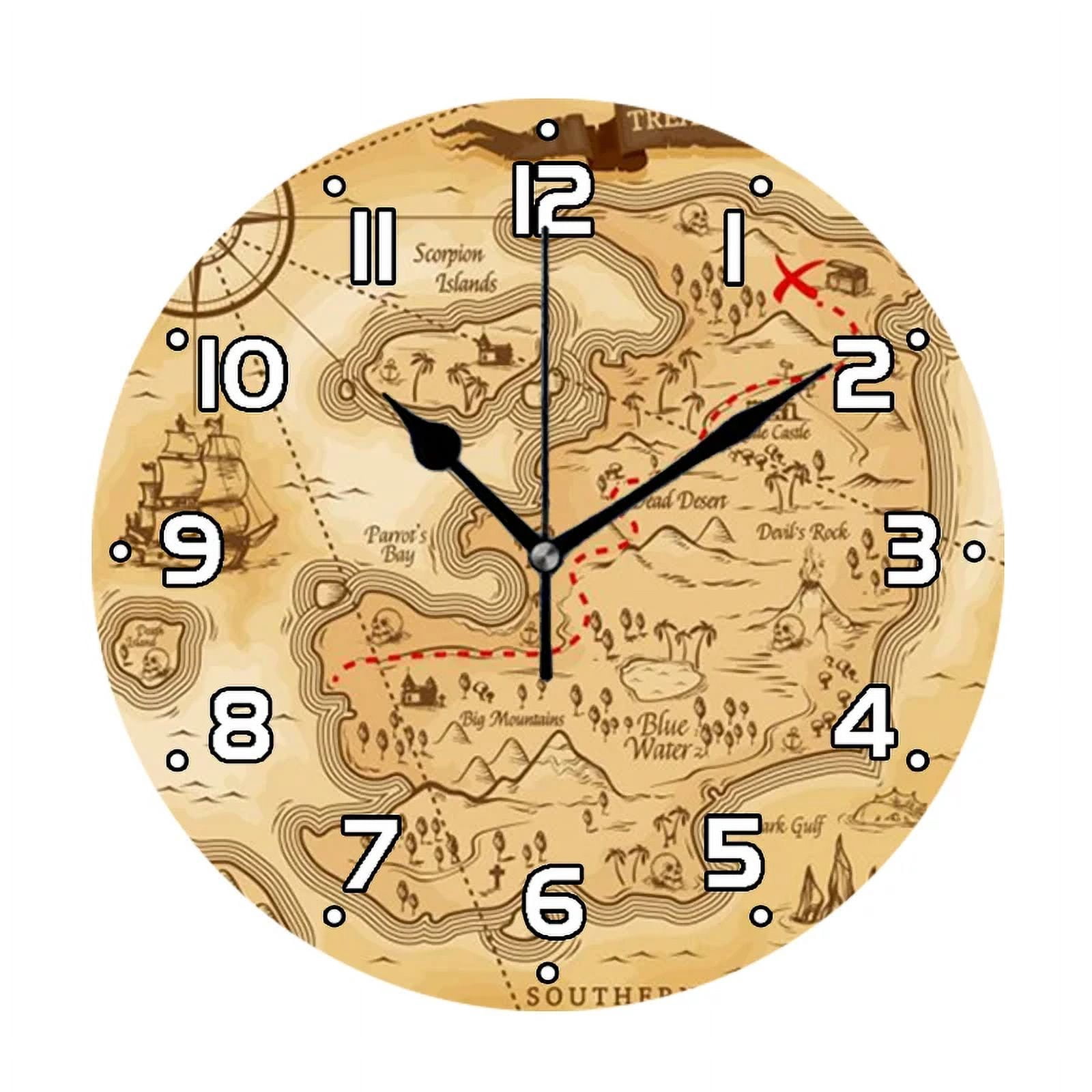 Nautical Ancient Pirate Treasure Map Wall Clock Living Room Old ...