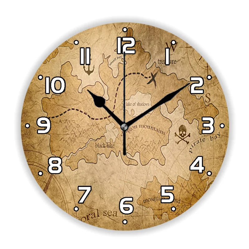 Nautical Ancient Pirate Treasure Map Wall Clock Living Room Old ...