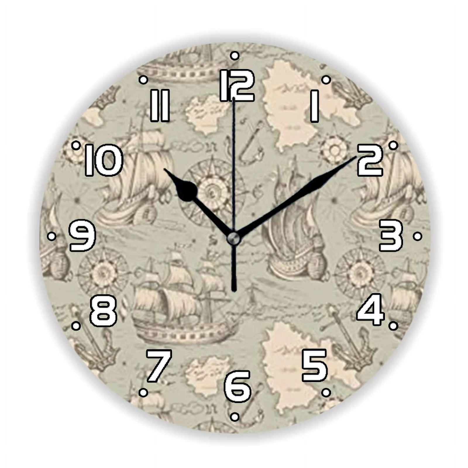 Nautical Ancient Pirate Treasure Map Wall Clock Living Room Old ...