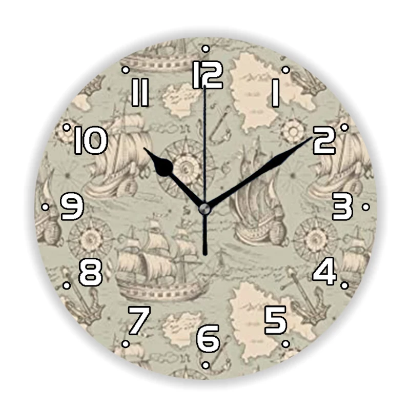 Nautical Ancient Pirate Treasure Map Wall Clock Living Room Old ...