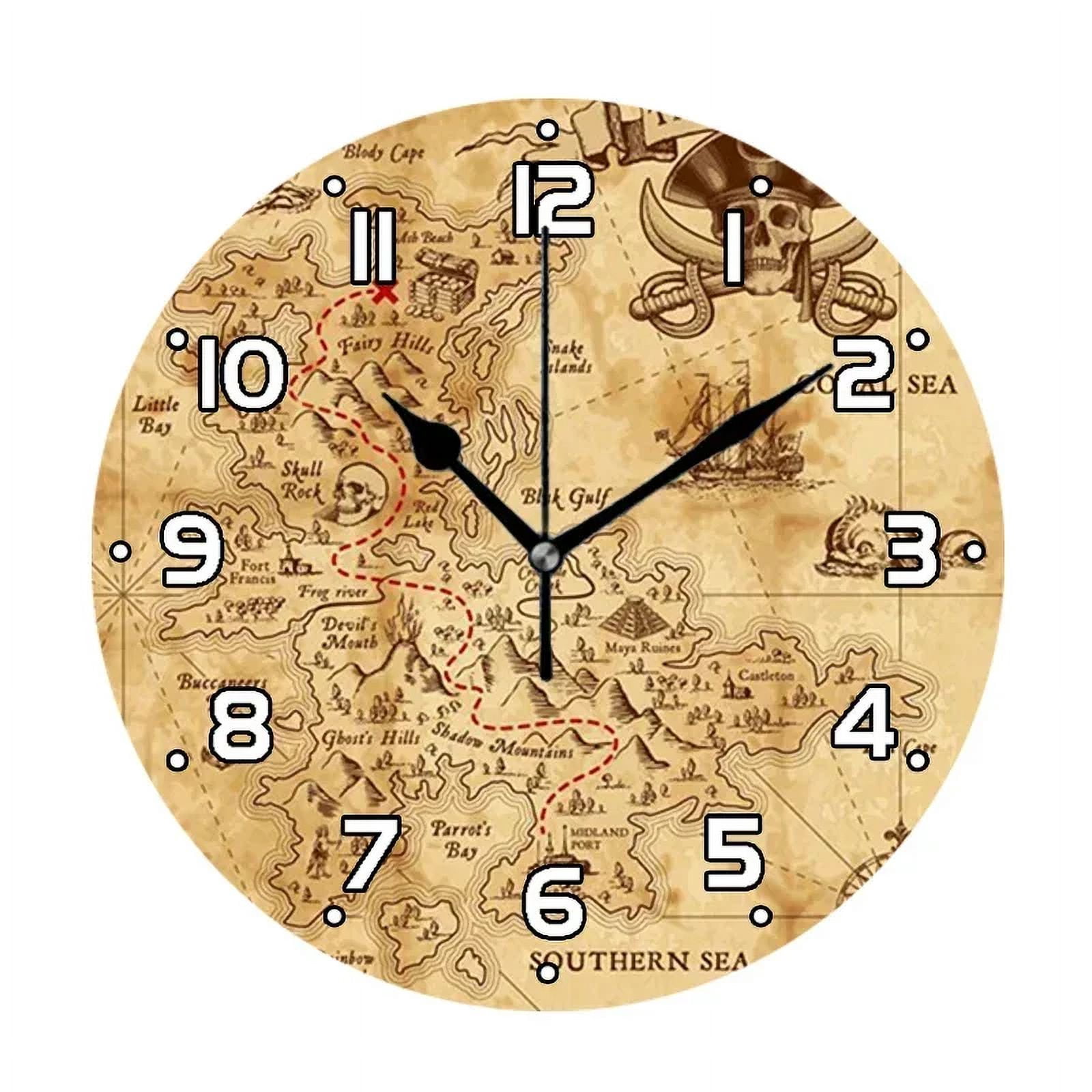 Nautical Ancient Pirate Treasure Map Wall Clock Living Room Old ...