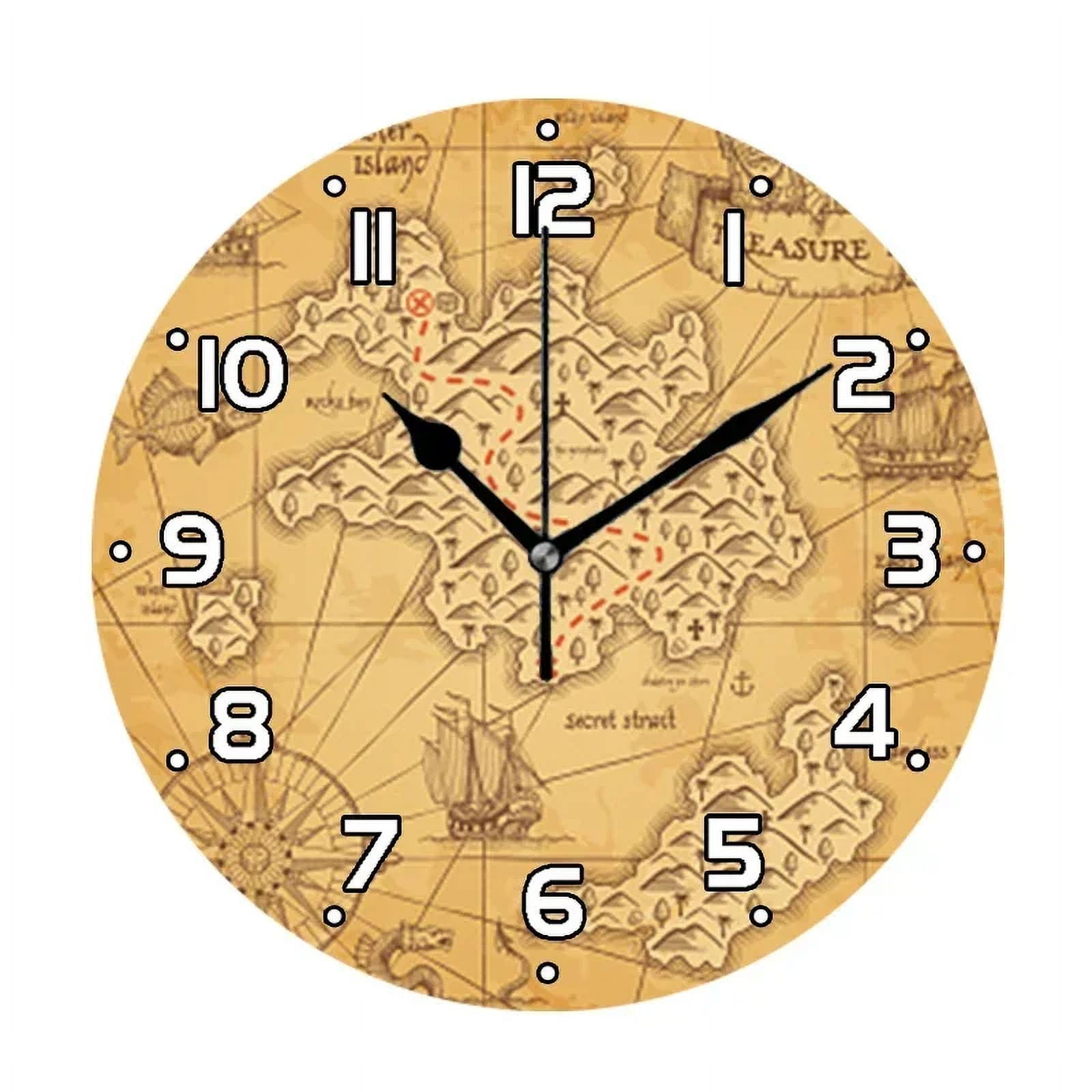 Nautical Ancient Pirate Treasure Map Wall Clock Living Room Old ...