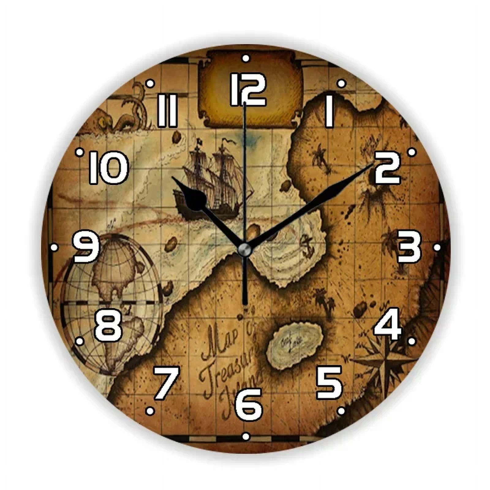 Nautical Ancient Pirate Treasure Map Wall Clock Living Room Old ...