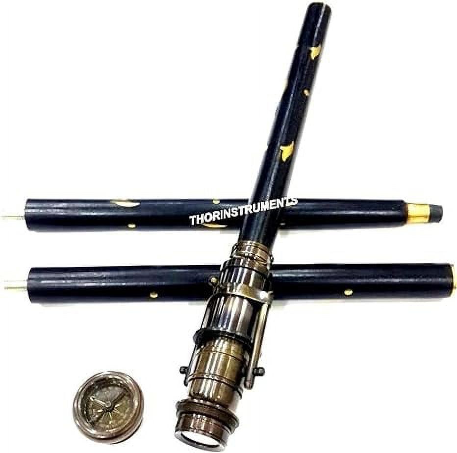 Nautical Antique Compass Walking Stick 38" w/Spyglass Wood Hiking Cane ...