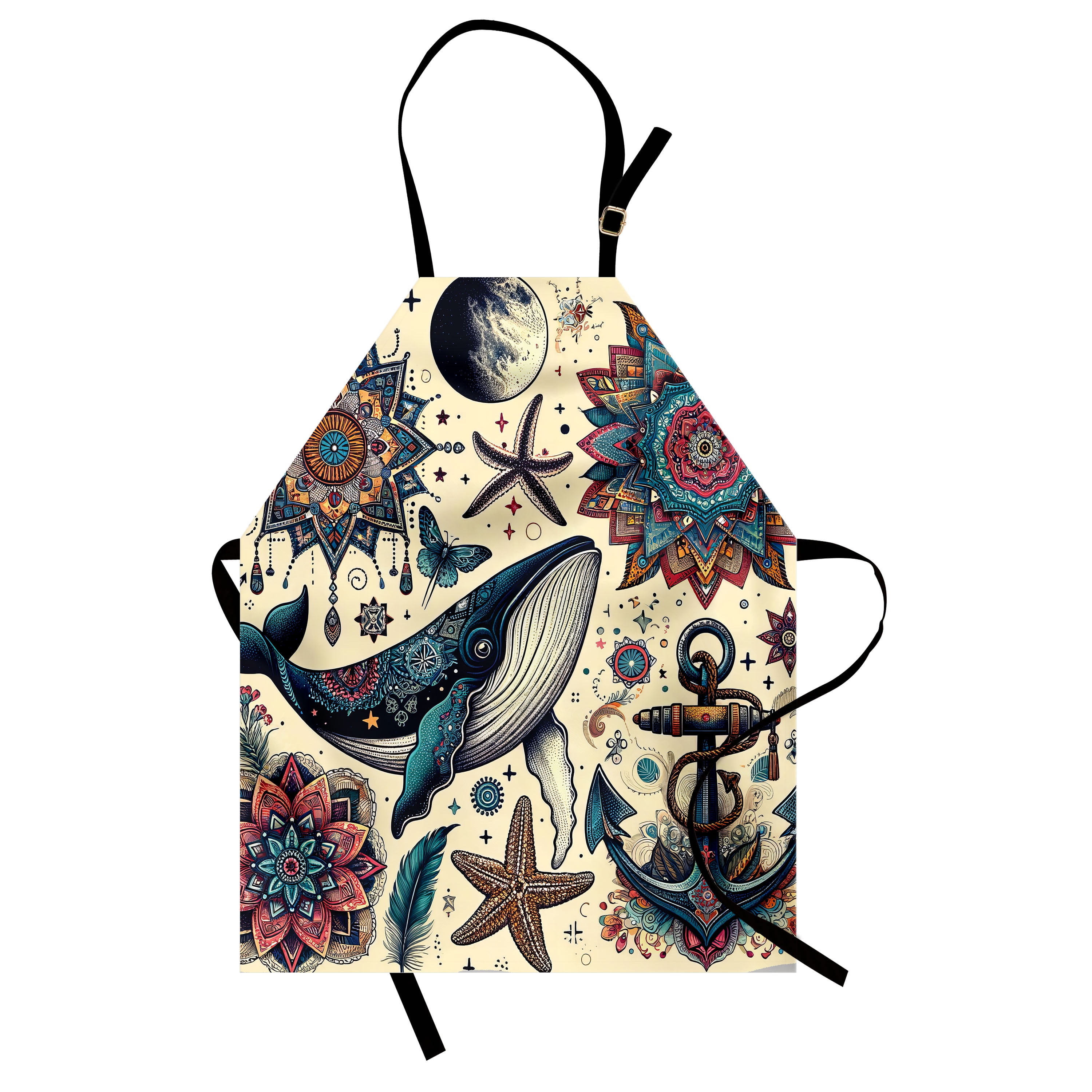 Nautical Apron, Classic Bohemian Style Marine Concept with Whale ...