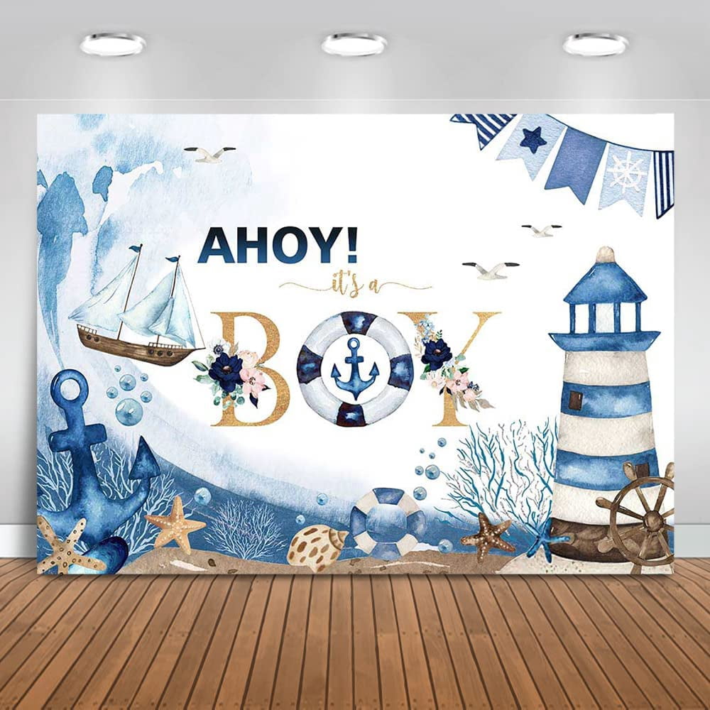Nautical Baby Shower Backdrop Ahoy It's A Boy Baby Shower Background ...