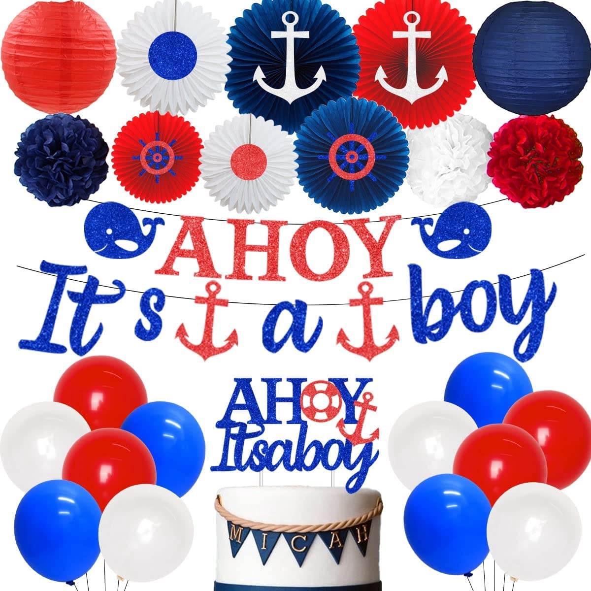 Nautical Baby Shower Decorations for Boy, Ahoy Its a Boy Baby Shower ...