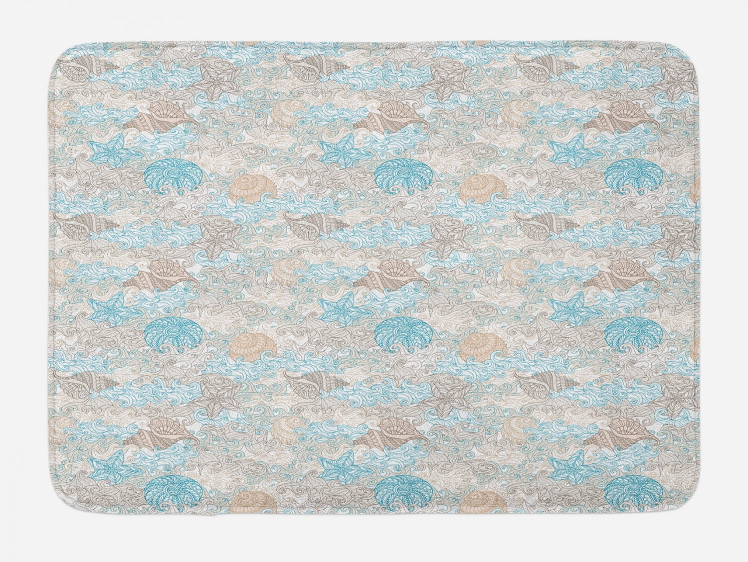 Nautical Bath Mat, Pastel Toned Sea Shell Starfish Mollusk Seahorse ...